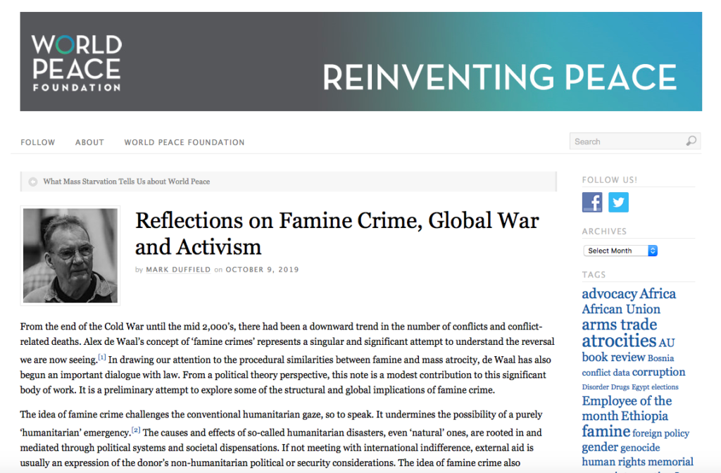 Reflections on famine crime, global war and activism - United Against ...